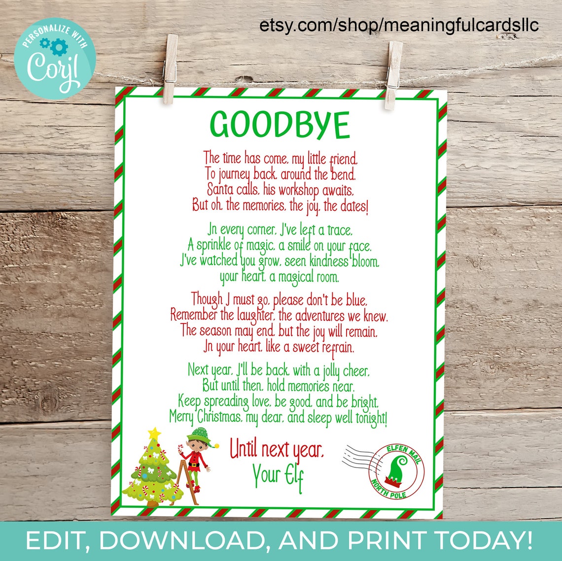 Editable Elf Goodbye Departure Letter Christmas Printable Digital ...