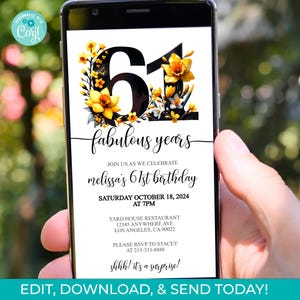 Editable 61st Birthday Invitation Template: Floral Design (digital ...