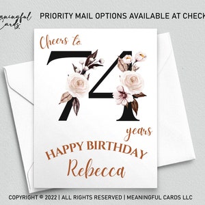 74th Birthday Card Personalized Birthday Card, Cheers to 74 Years ...