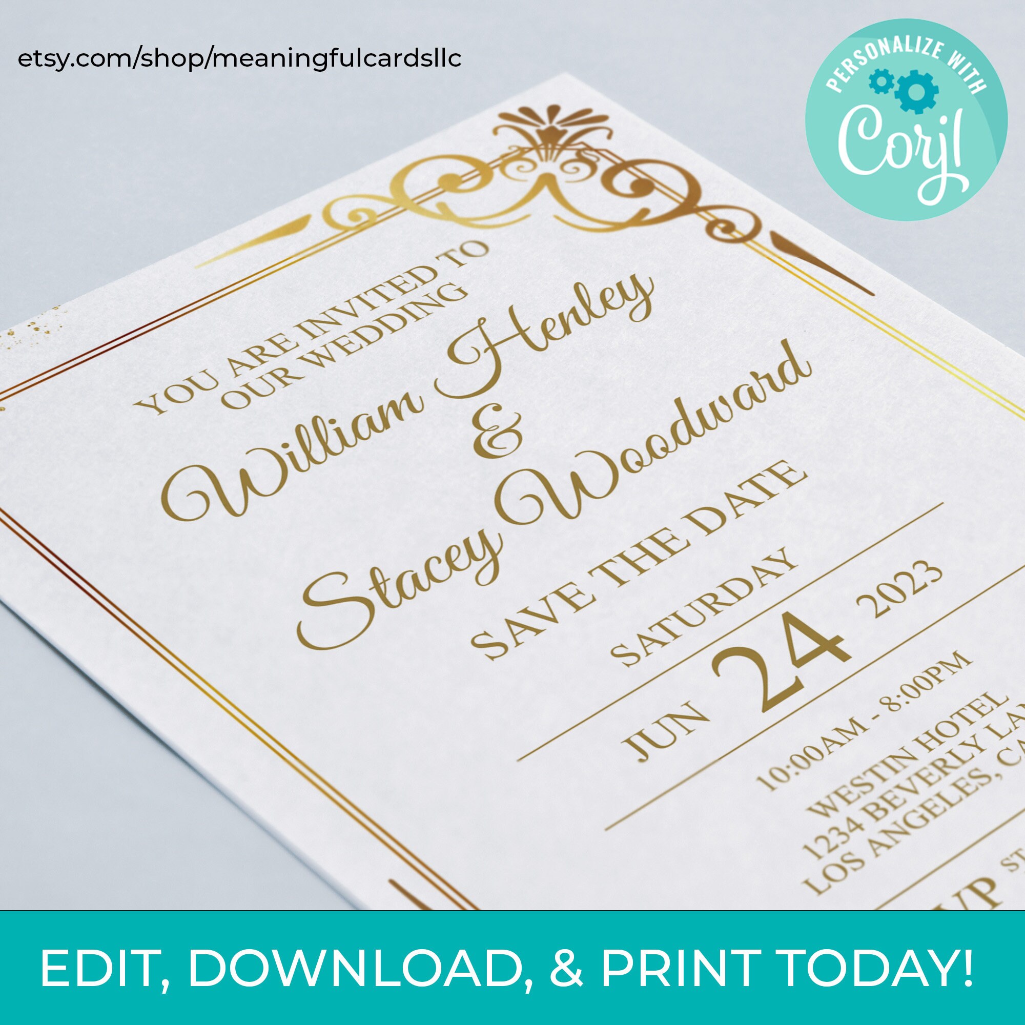 Elegant White Wedding Invitation Template, Customizable (digital File ...