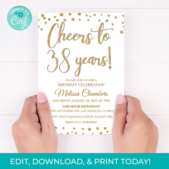 38th Birthday Invitations Printable Strings Of Lights Birthday