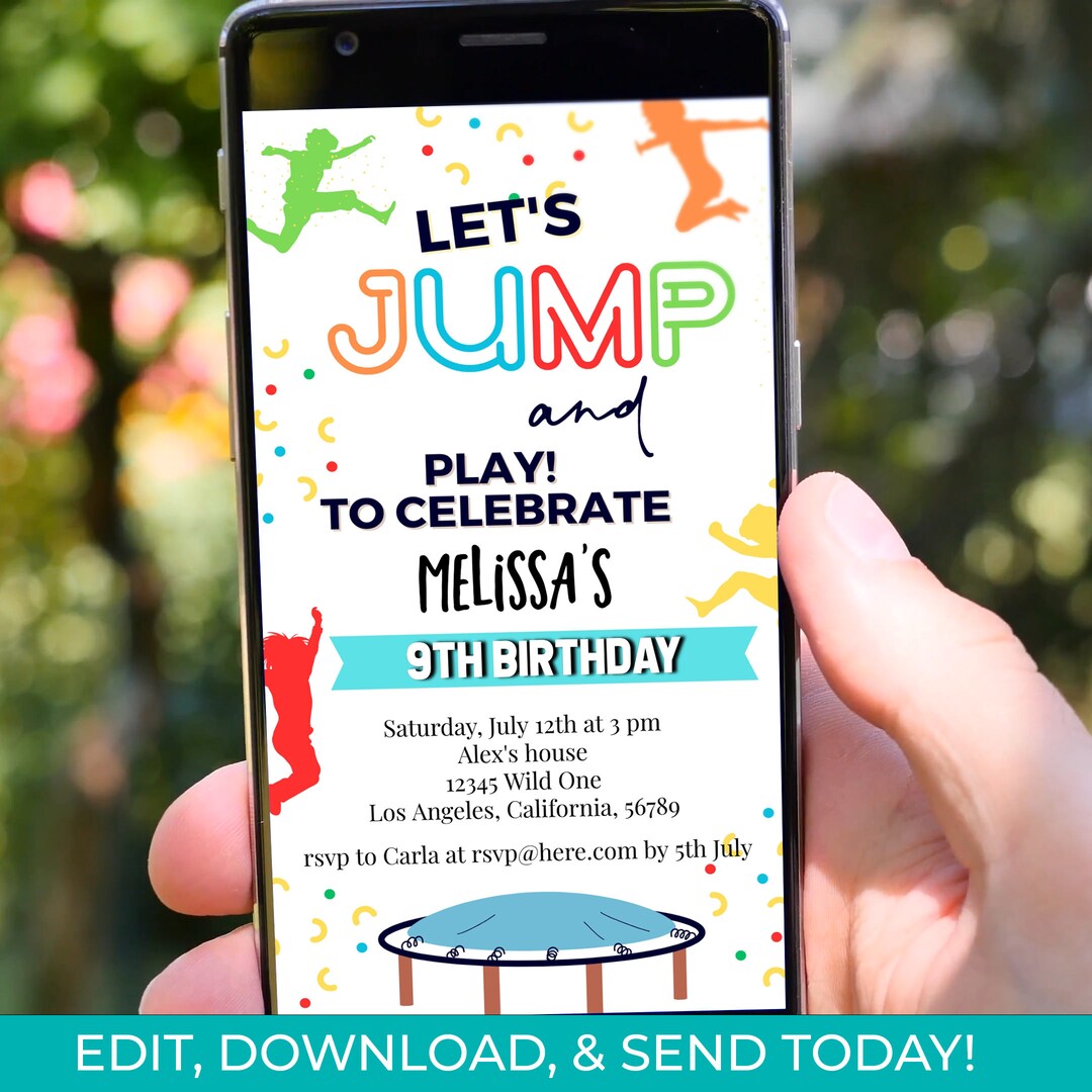 Editable Jump Party Birthday Digital Invitation Template, Electronic ...