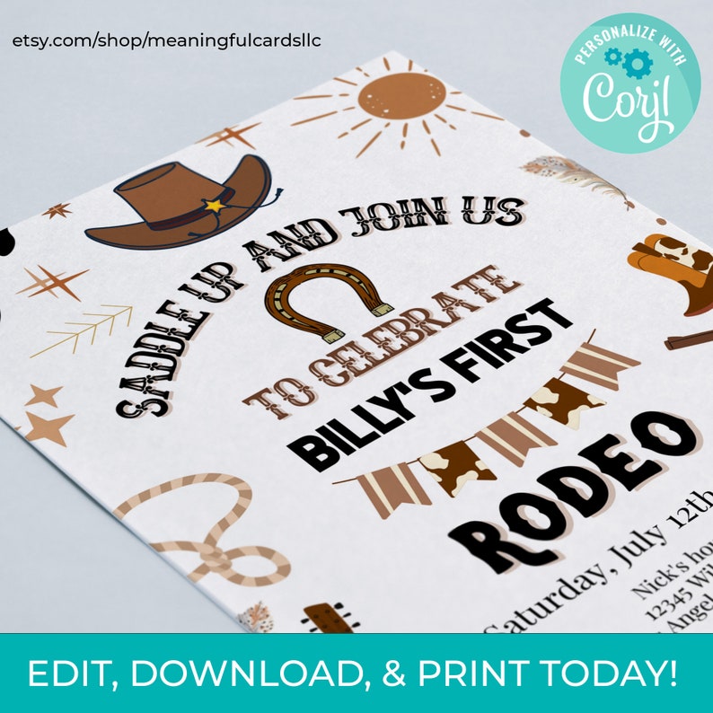 Editable My First Rodeo Invitation Cowboy Birthday Invite Wild - Etsy
