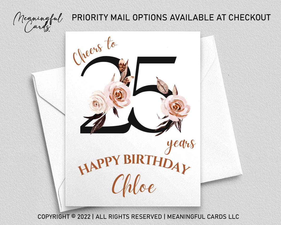 25th Birthday Card Personalized Birthday Card, Cheers to 25 Years ...