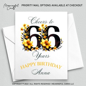Personalized 66th Birthday Card Floral Design, Customized Sixty Sixth ...