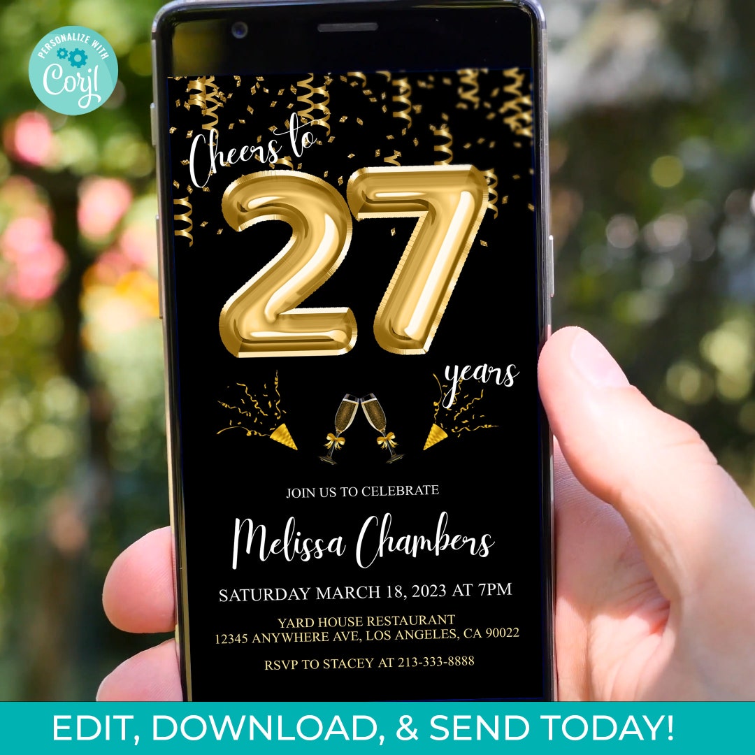 27th Birthday Invitation Editable 27th Invite Send Online Editable 27 ...