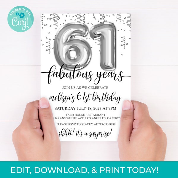 Printable 61st Birthday - Etsy