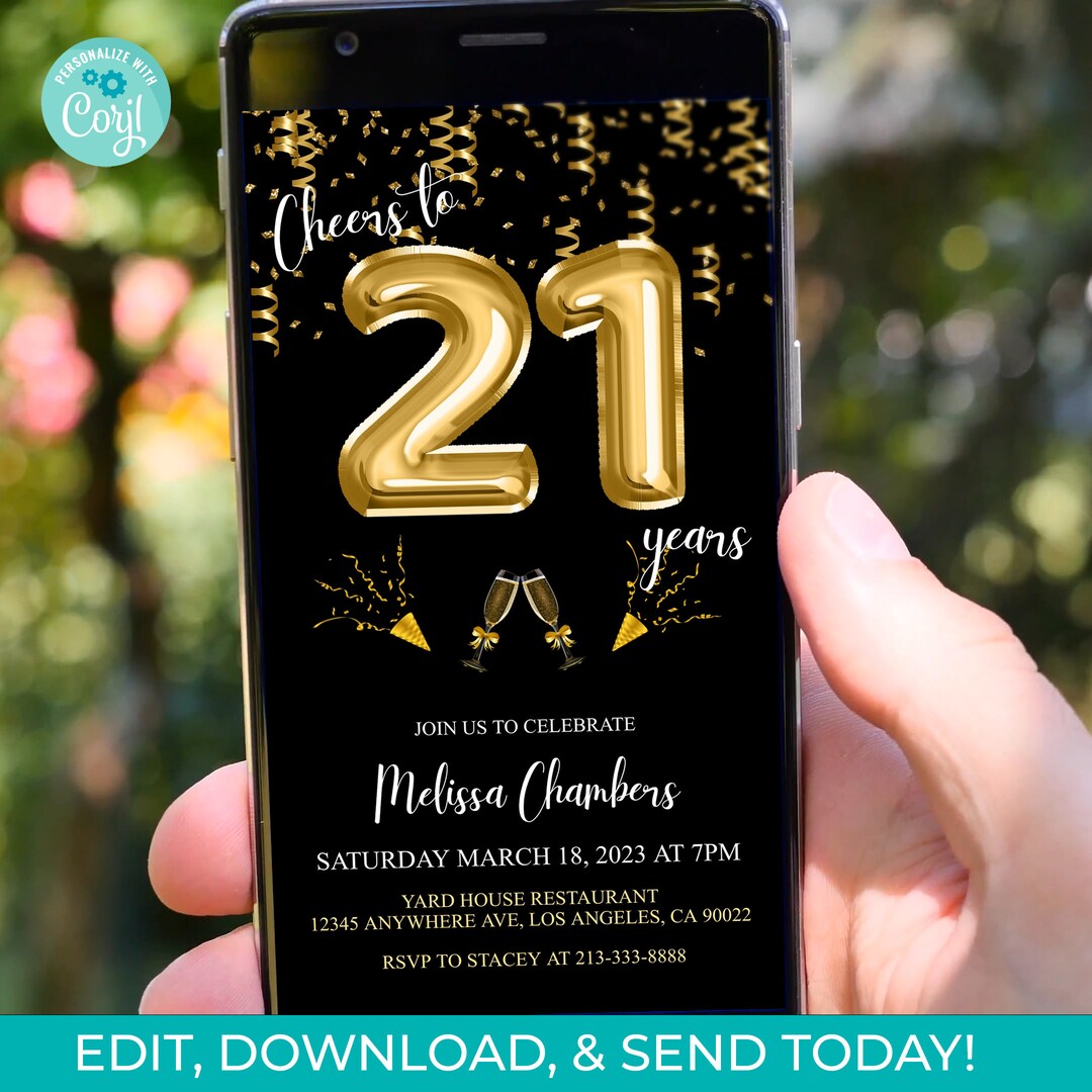 21st Birthday Invitation Editable 21st Invite Send Online, 21 Fabulous ...