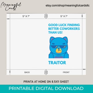 Funny Coworker Leaving Card: Good Luck, Traitor (digital Download) - Etsy