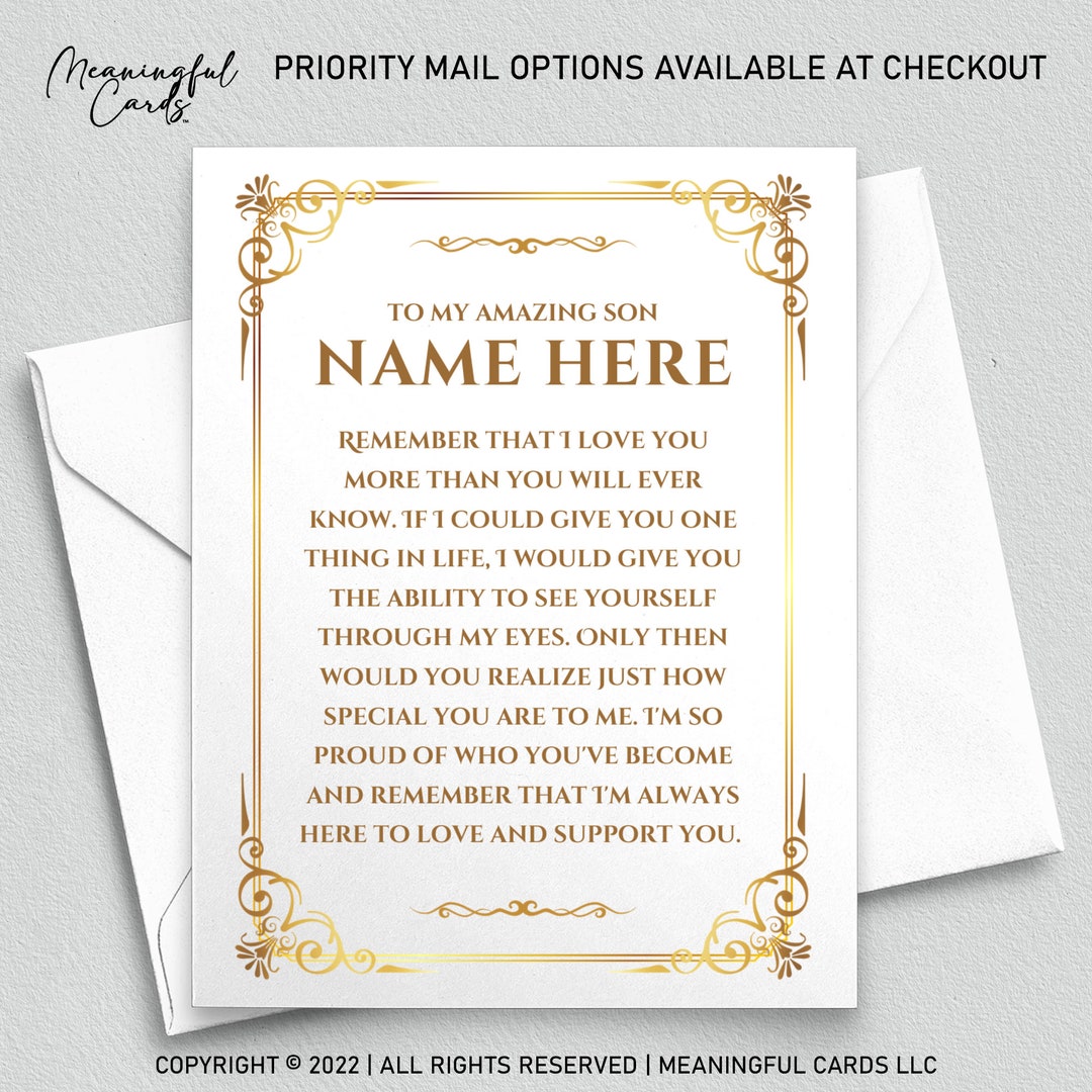 Personalized Son Card, Thoughtful Unique Special Card for Son Handmade ...