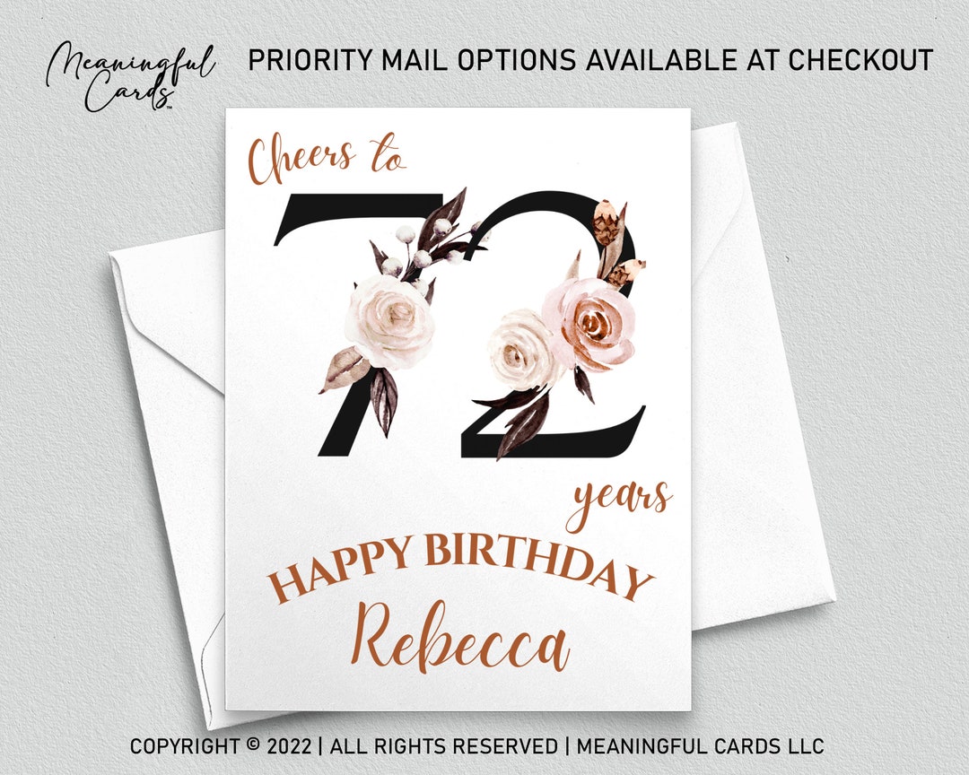 72nd Birthday Card, Personalized Floral Design, Custom Age - Etsy