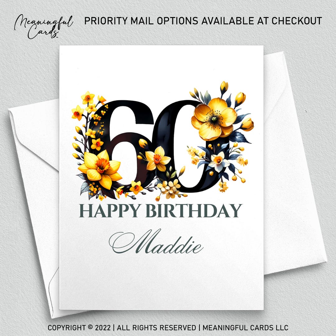 Personalized 60th Birthday Card Floral Design, Customized Sixtieth ...