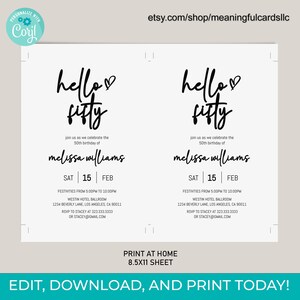 Hello Fifty 50th Birthday Invitation 50th Invite Minimalist Invitation ...