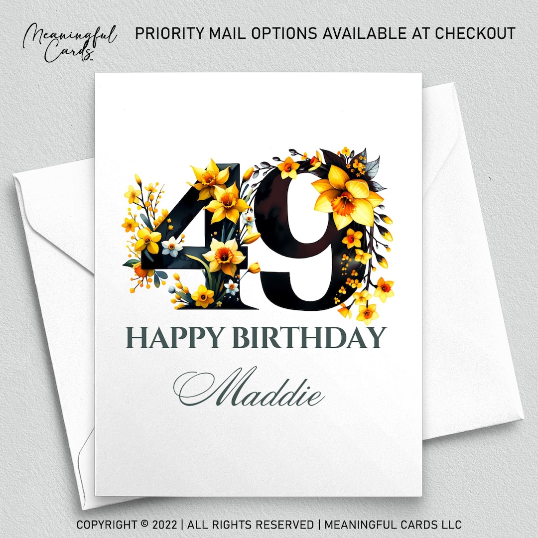 Personalized 49th Birthday Card Floral Design, Customized Forty Ninth ...