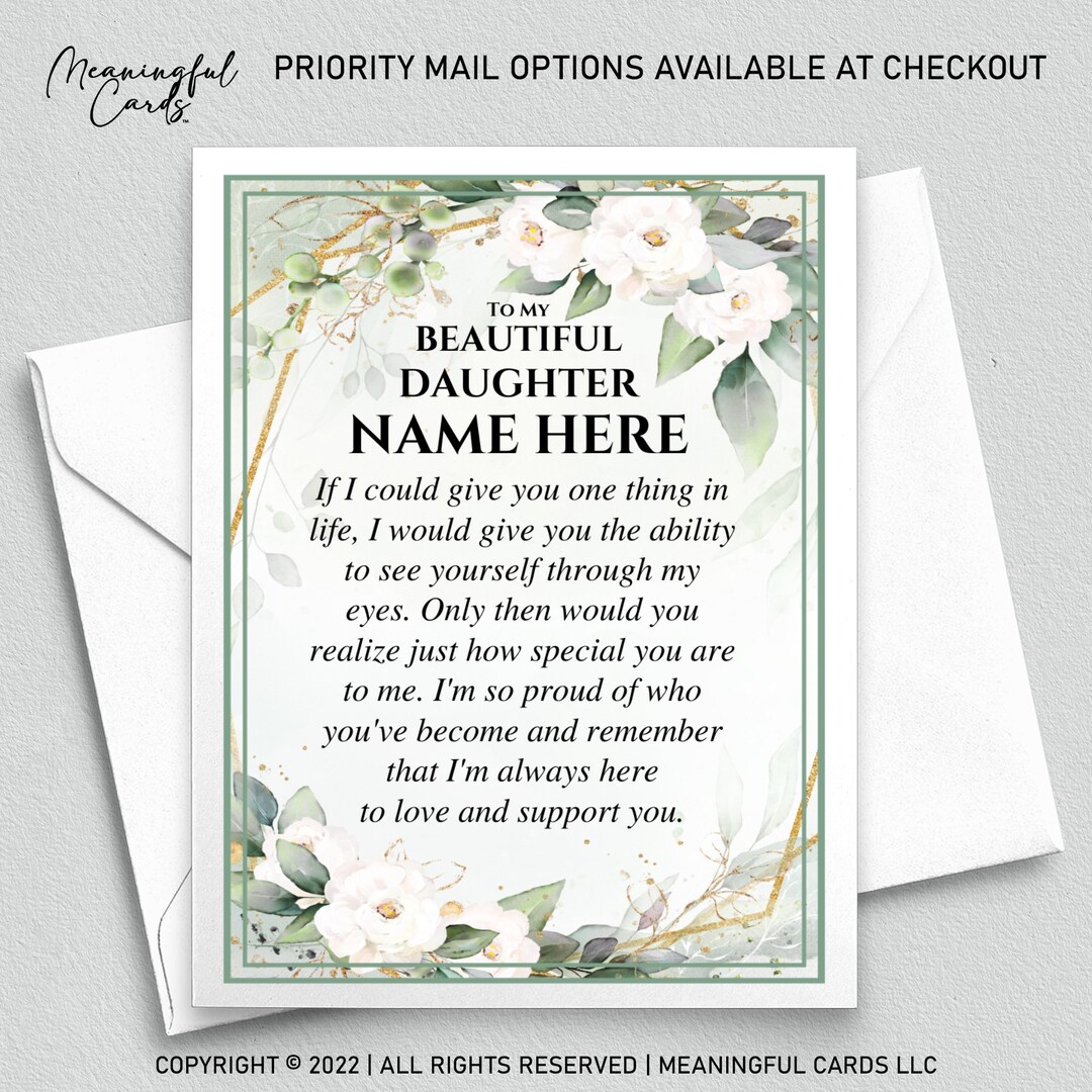 Personalized Daughter Card, Greenery Floral Design - Etsy