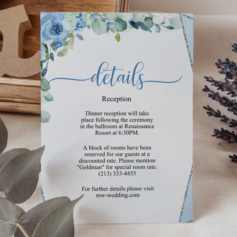 Editable Dusty Blue Wedding Invitation Template Set Blue - Etsy