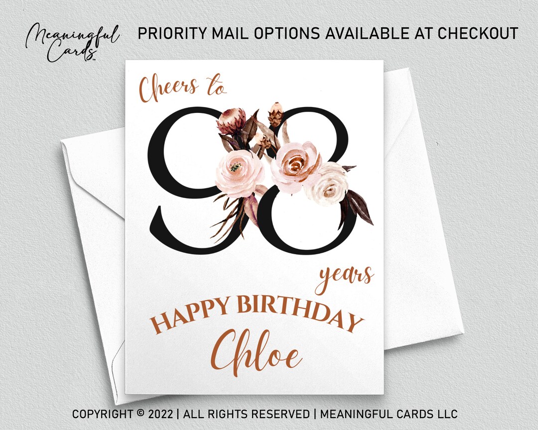 98th Birthday Card Personalized Birthday Card, Cheers to 98 Years ...