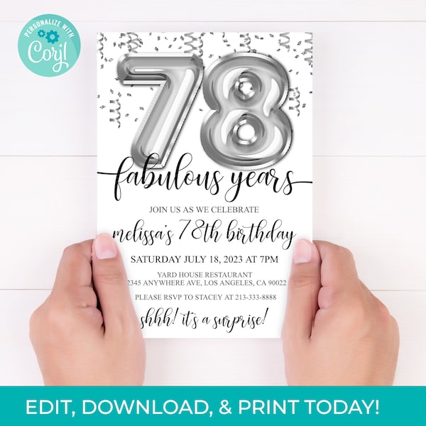 78th Birthday Party Invitation - Etsy