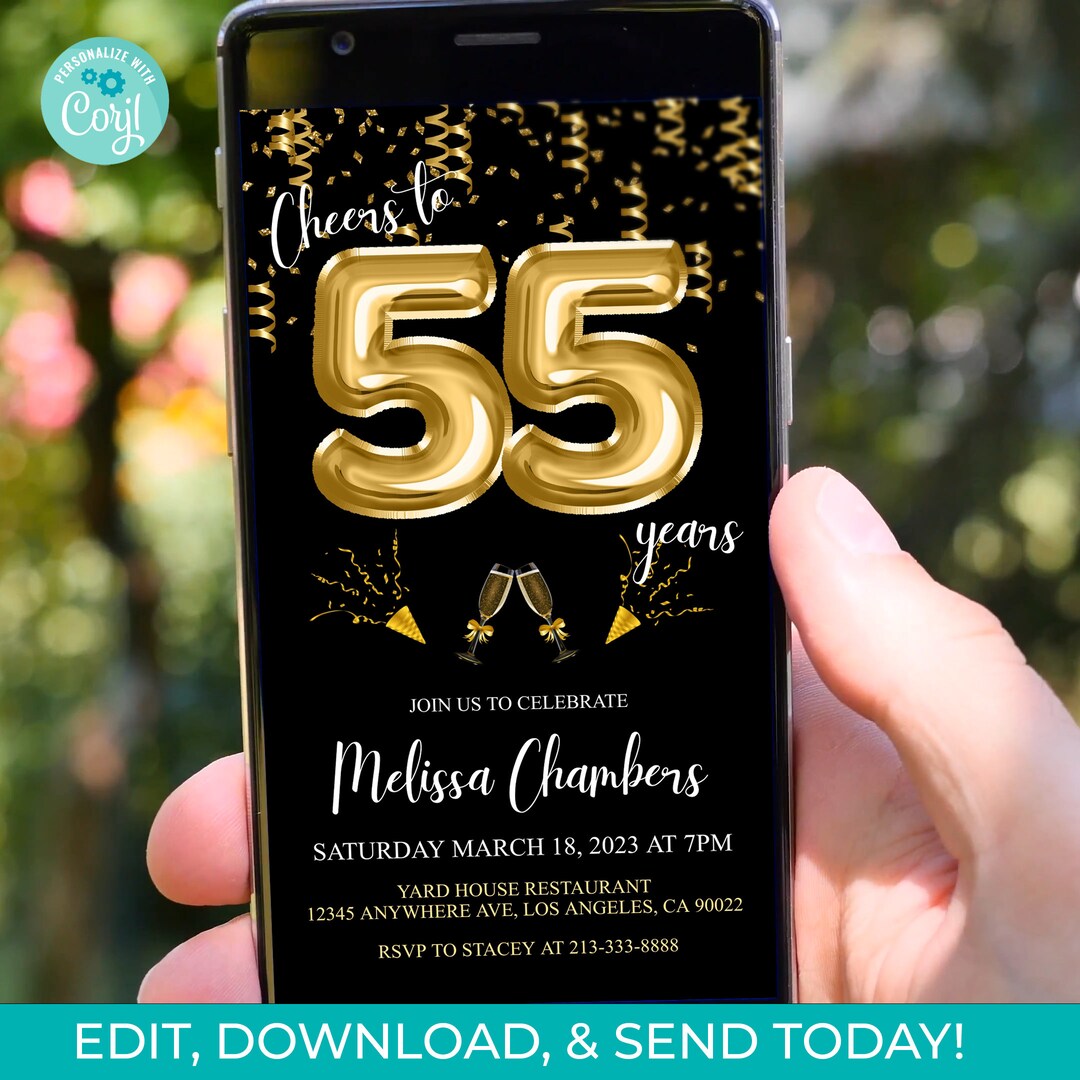 55th Birthday Invitation Editable 55th Invite Send Online Editable 55 ...