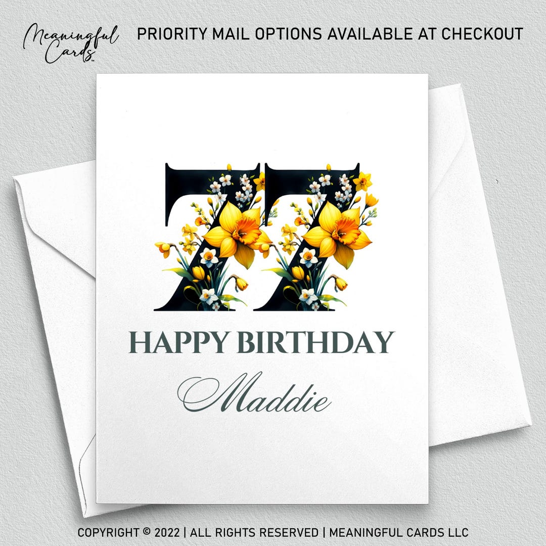 Personalized 77th Birthday Card Floral Design, Customized Seventy ...