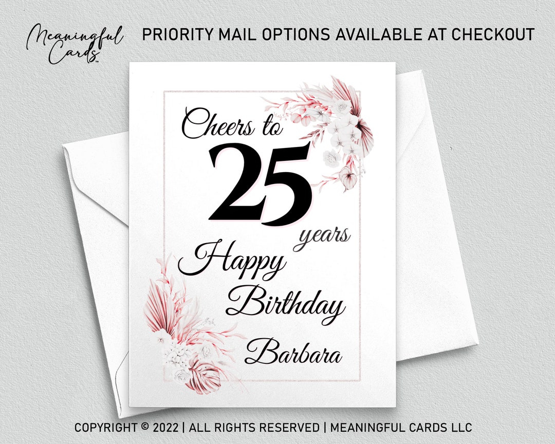 25th Birthday Card Personalized Birthday Card, Cheers to 25 Years ...