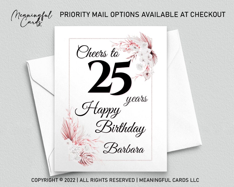 25th Birthday Card, Personalized Boho Floral Design - Etsy UK