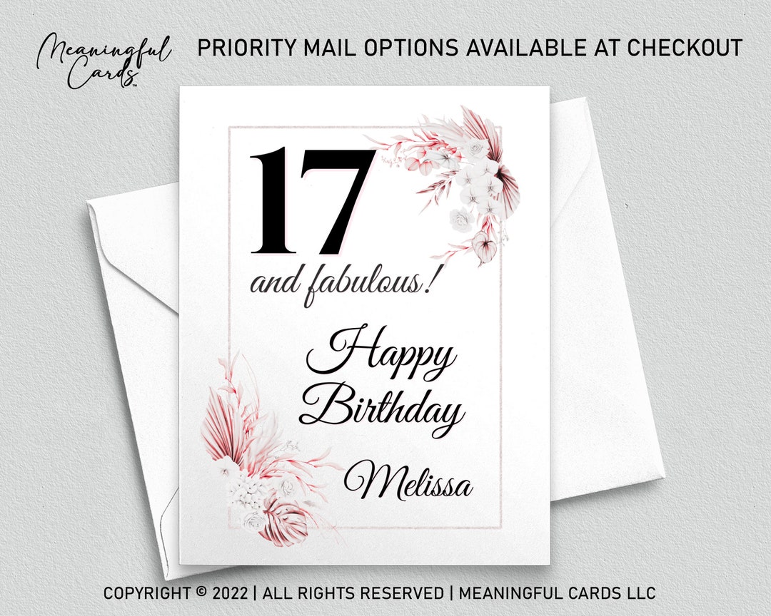17th Birthday Card Personalized Birthday Card, 17 and Fabulous Custom ...