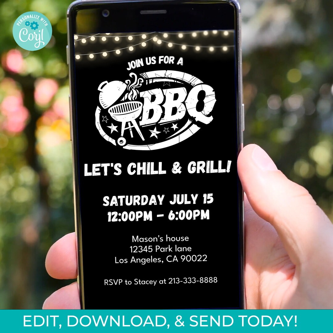 Editable BBQ Barbecue Digital Invitation Template, Electronic Barbecue ...