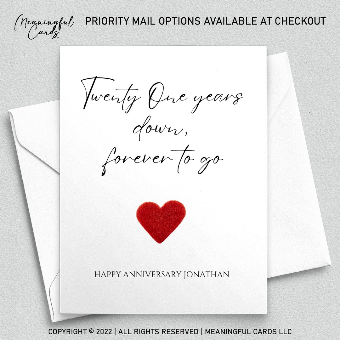 Twenty First Anniversary Card, Twenty One Years Down Forever to Go ...
