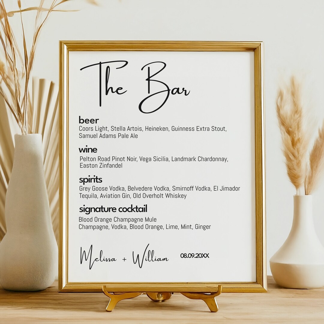 Editable the Bar Sign Modern Drink Menu Template, Minimalist Wedding ...