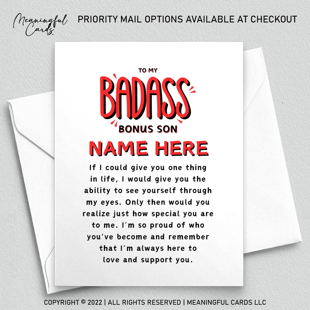 Personalized Card for Badass Bonus Son, Sentimental Gift - Etsy