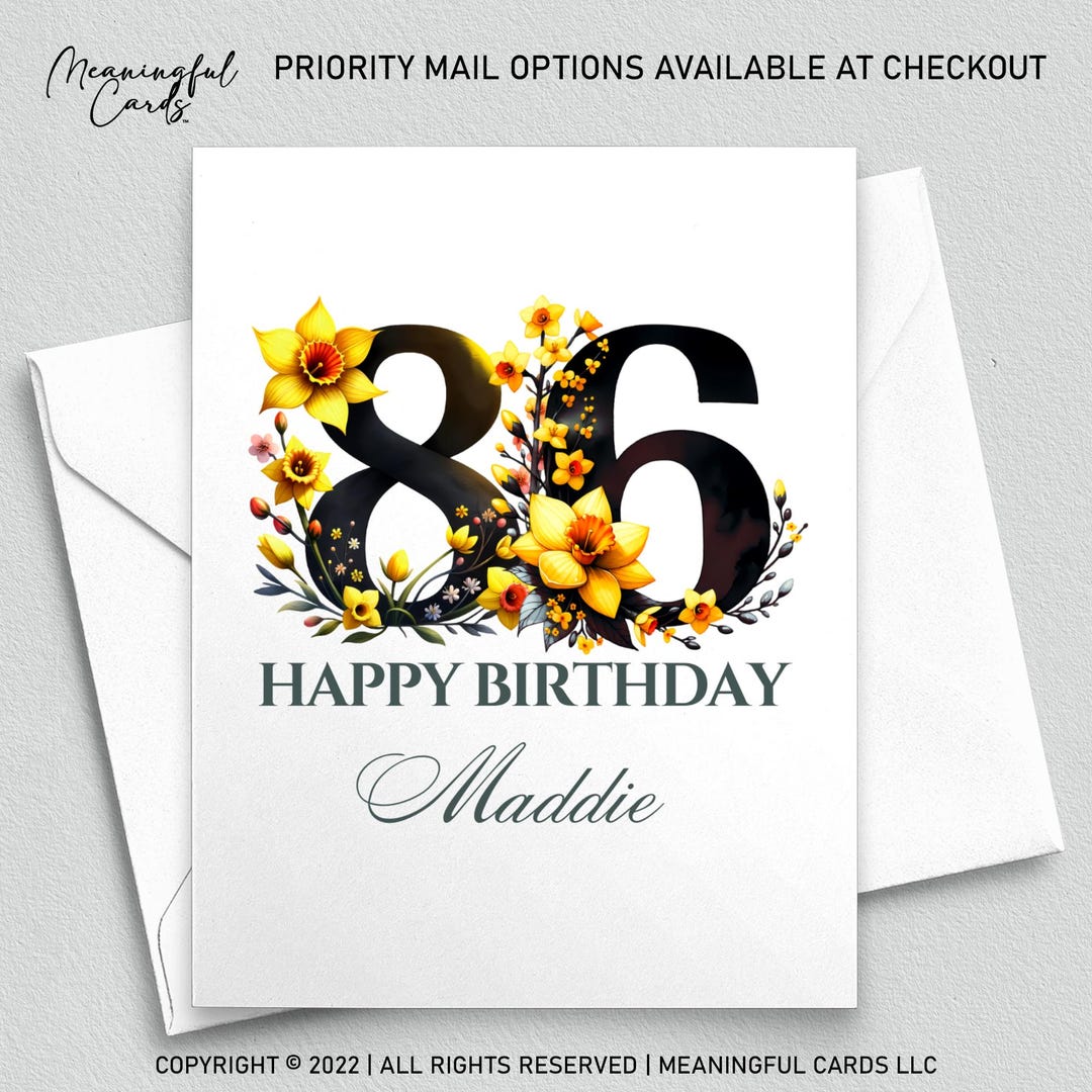 Personalized 86th Birthday Card Floral Design, Customized Eighty Sixth ...