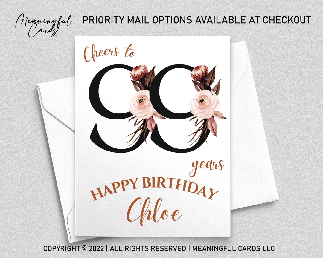 Personalized 99th Birthday Card, Floral Design - Etsy