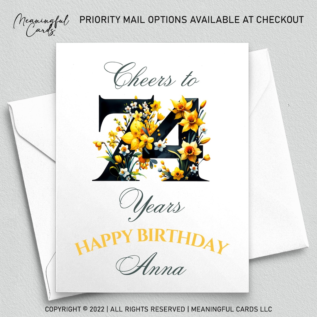 Personalized 74th Birthday Card Floral Design, Customized Seventy ...