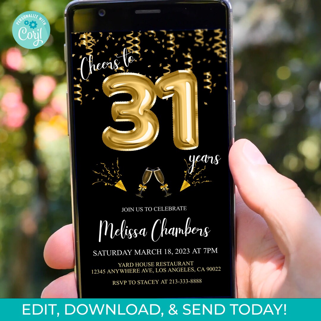 31st Birthday Invitation Editable 31st Invite Send Online Editable 31 ...