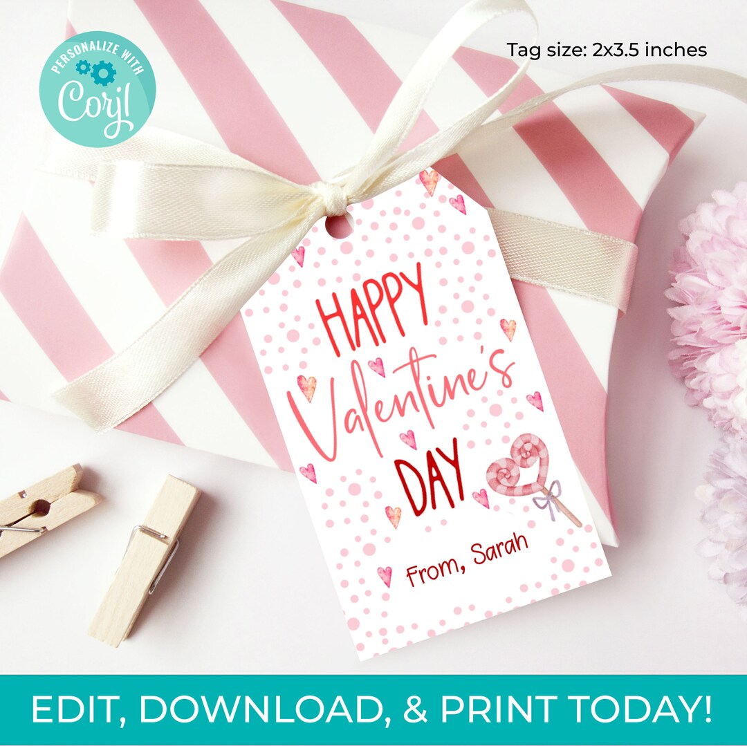 Editable Valentine's Day Candy Cookie Tags Pink Red Valentines Day Card ...