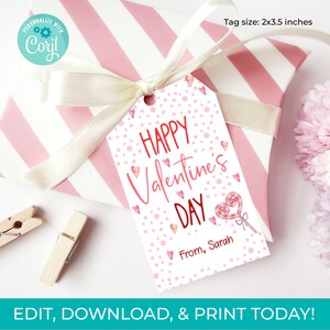 Editable Valentine's Day Candy Cookie Tags Pink Red Valentines Day Card ...