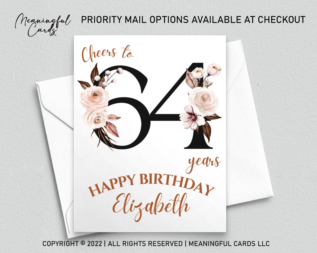 64th Birthday Card Personalized Birthday Card, Cheers to 64 Years ...