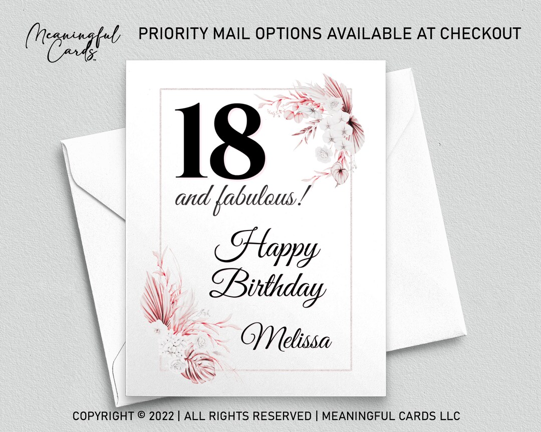Personalized 18th Birthday Card, Floral Boho Design - Etsy UK