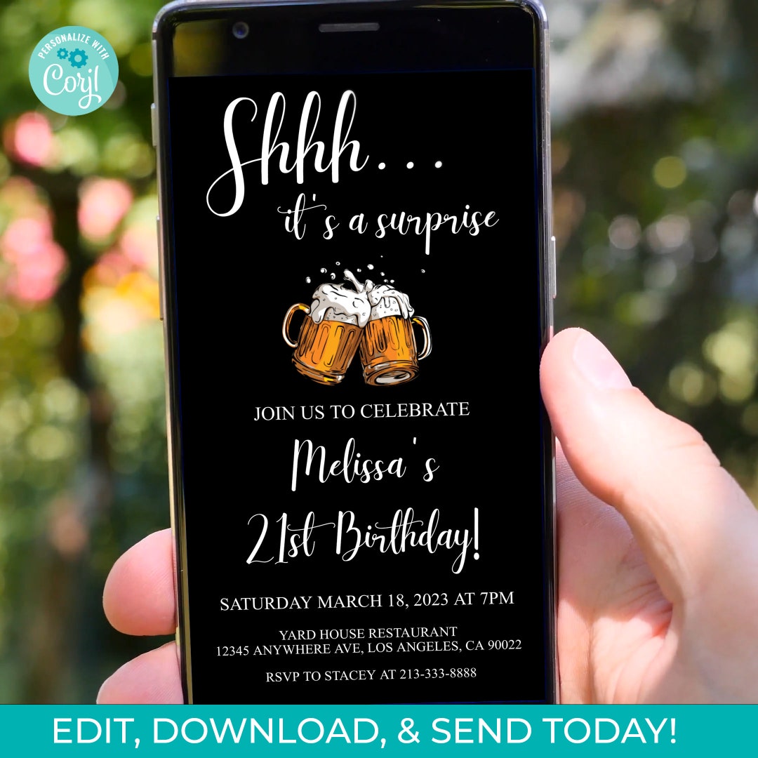 Editable Beer Surprise Birthday Invitation, DIY Adult Birthday Invite ...