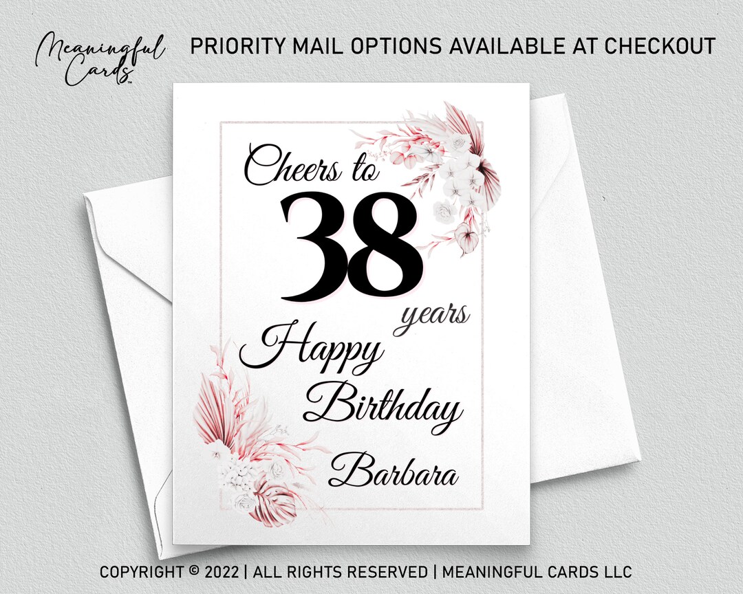 Personalized 38th Birthday Card, Custom Age, Boho Floral - Etsy
