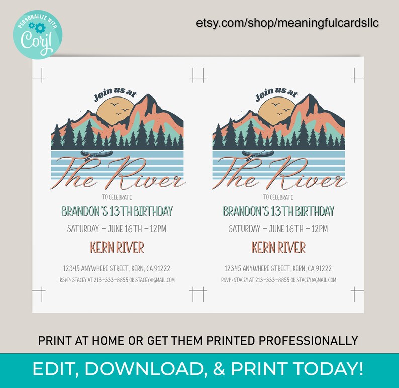 River Birthday Party Invitation, Boat Theme (digital Download) - Etsy