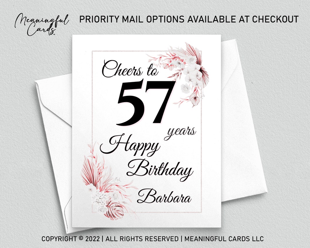 57th Birthday Card Personalized Birthday Card, Cheers to 57 Years ...