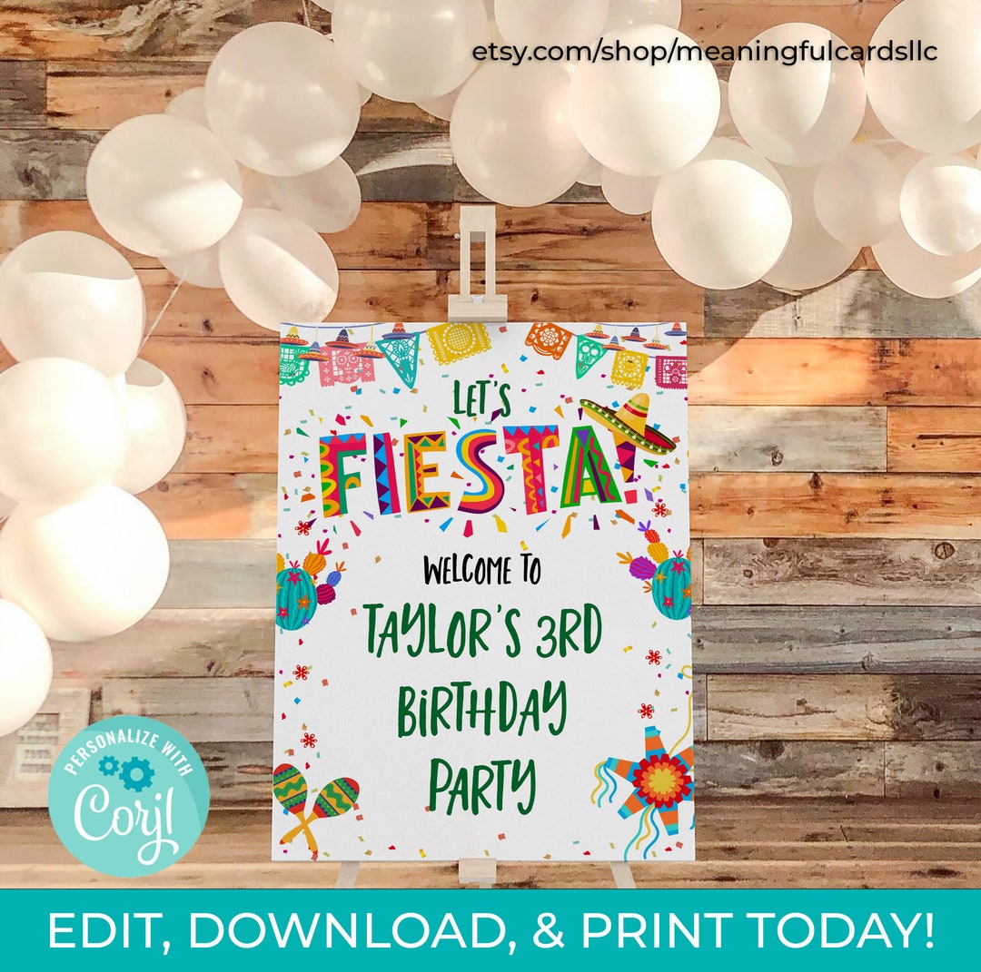 Editable Fiesta Birthday Party Welcome Sign, Mexican Themed Birthday ...