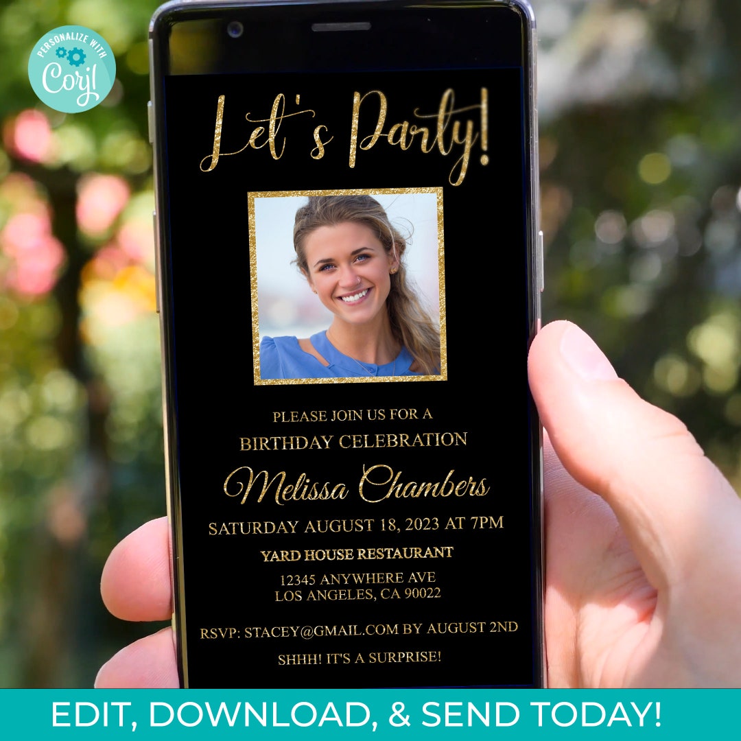 Editable Birthday Party Digital Invitation With Photo, Text Invitation ...