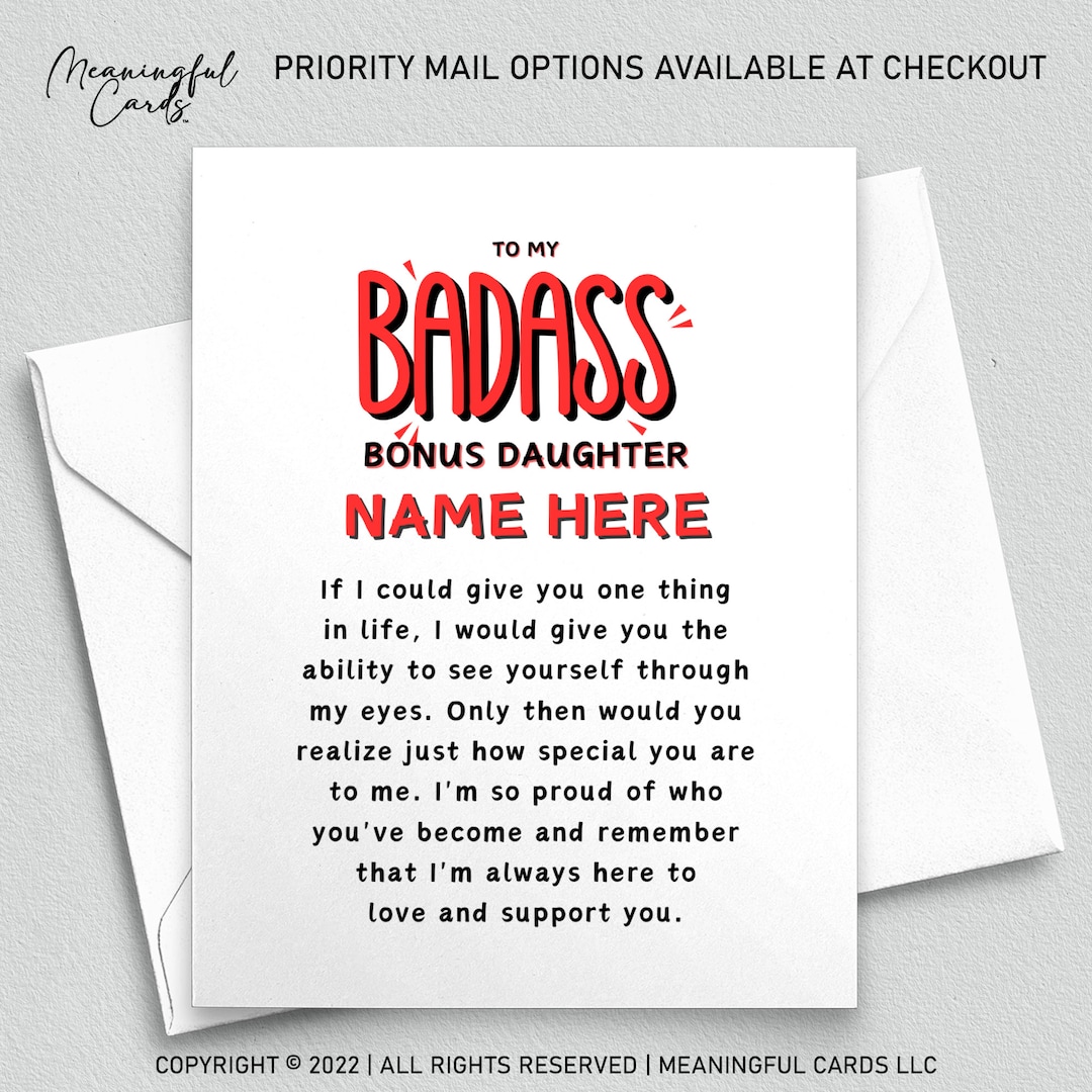 Personalized Bonus Daughter Birthday Card, Badass Stepdaughter Card ...