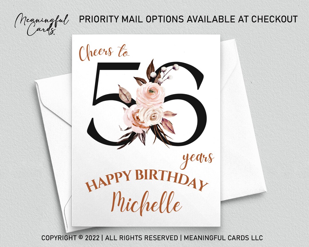 Personalized 56th Birthday Card, Floral Design - Etsy