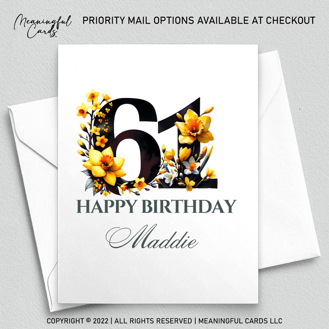 Personalized 61st Birthday Card Floral Design, Customized Sixty First ...