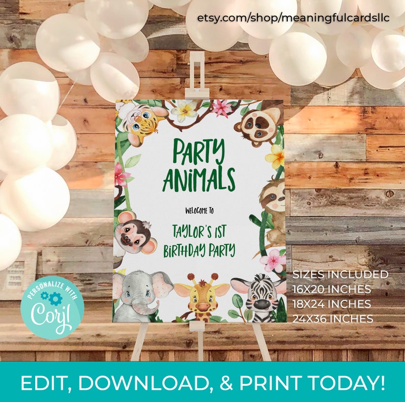 Editable Safari Animals Birthday Party Welcome Sign Safari - Etsy