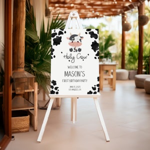 Editable Holy Cow Theme Boy First Birthday Welcome Sign Printable, Farm ...